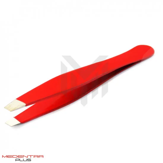 Red Hair Removal Tweezers Slanted Tip